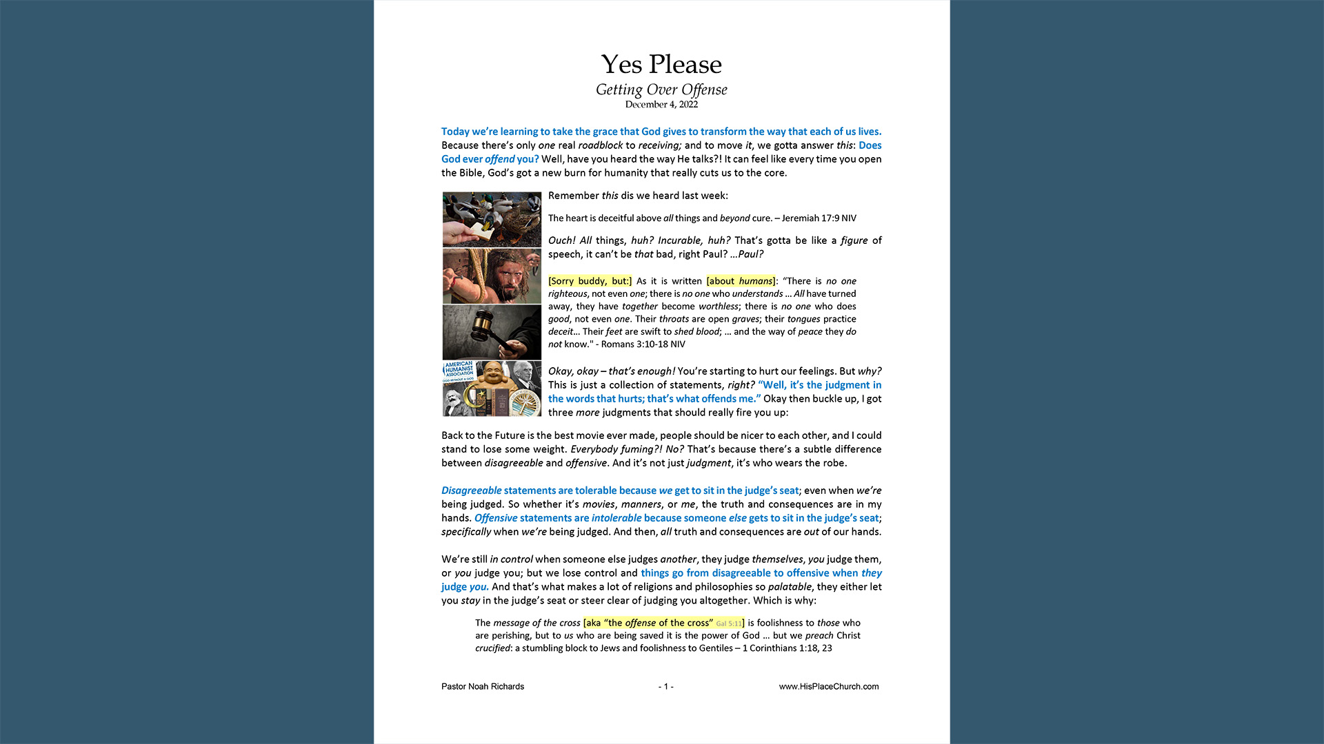 Yes Please: Getting Over Offense – His Place Community Church