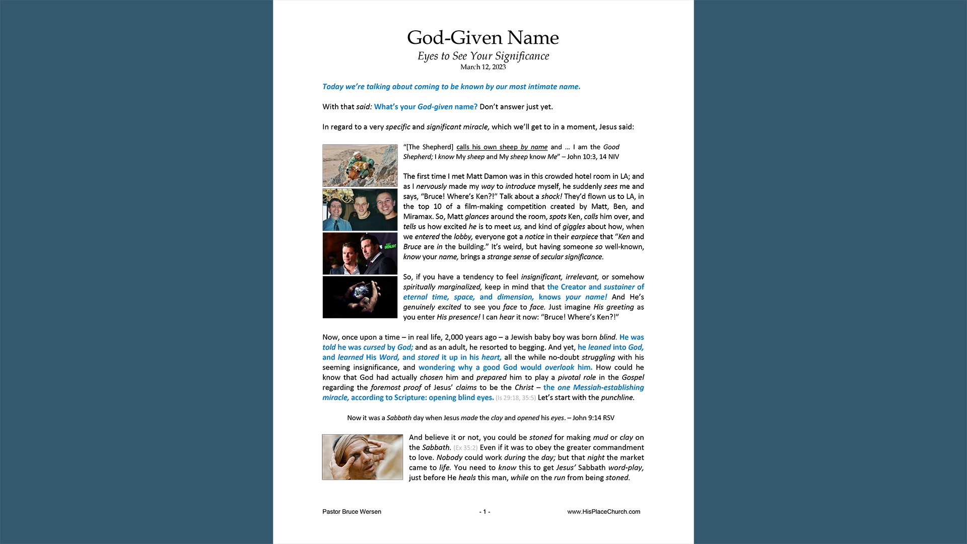 God-Given Name: Eyes to See Your Significance - His Place Community Church