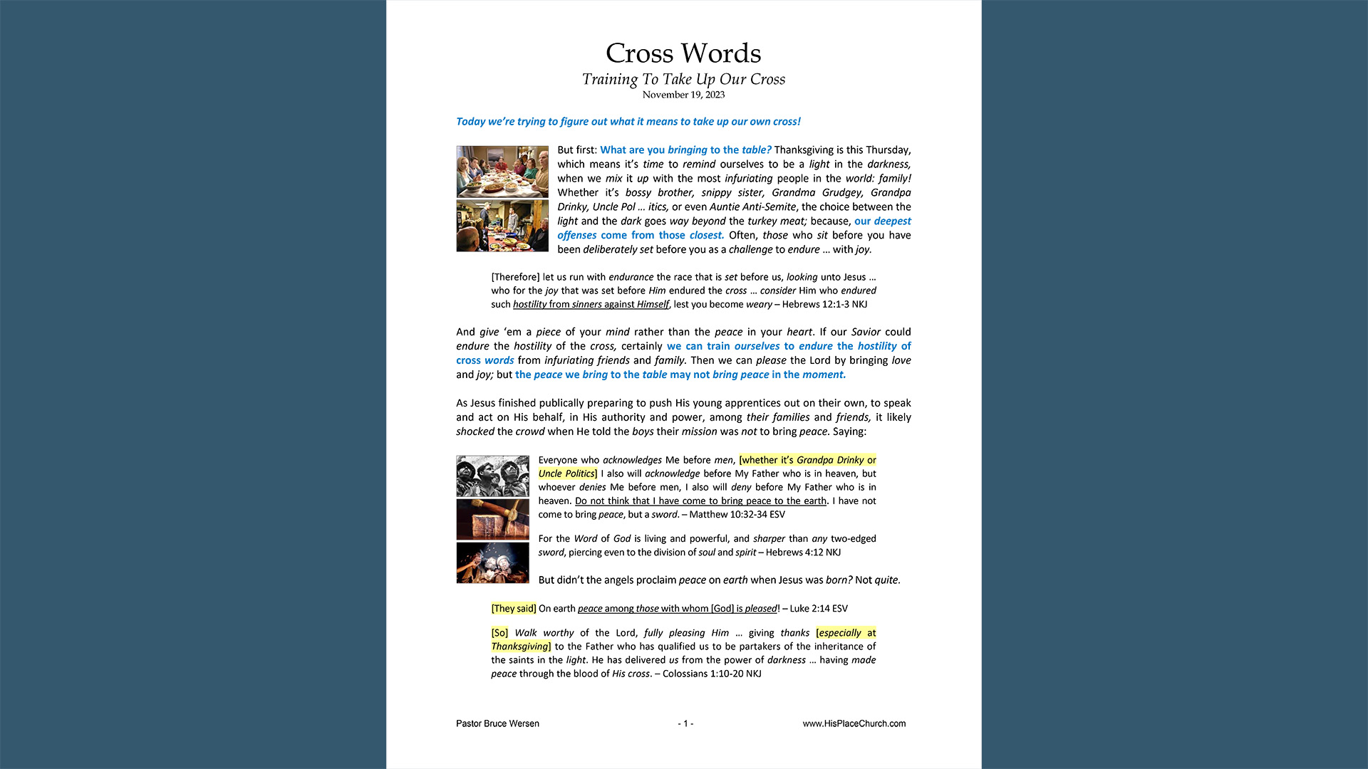 Cross Words: Training To Take Up Our Cross - His Place Community Church