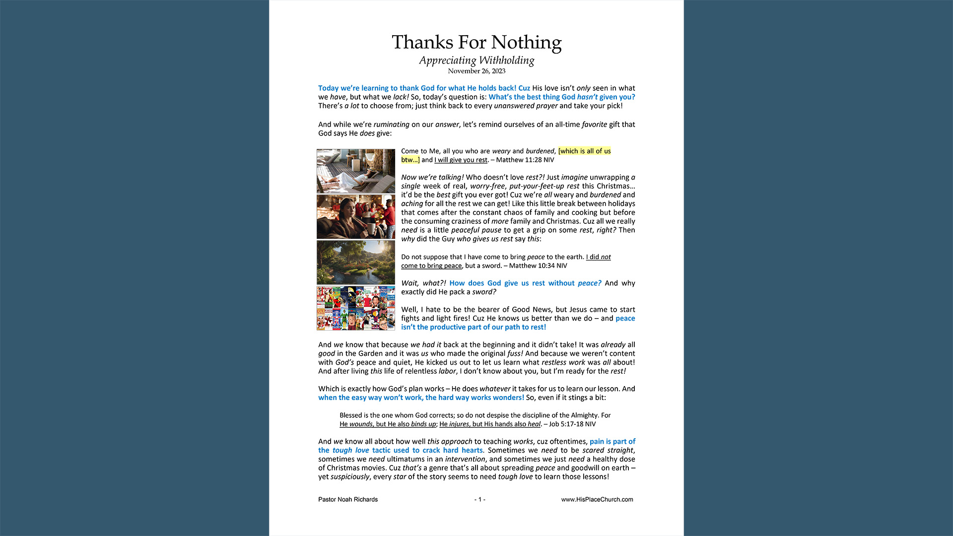 Thanks For Nothing: Appreciating Withholding - His Place Community Church