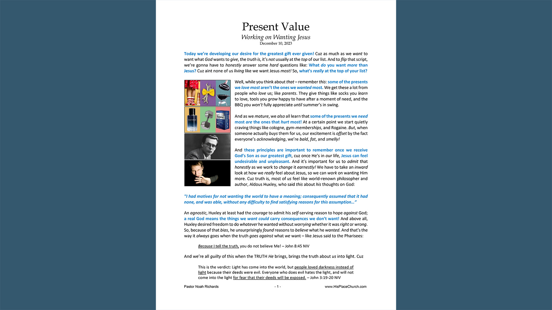 Present Value: Working On Wanting Jesus - His Place Community Church