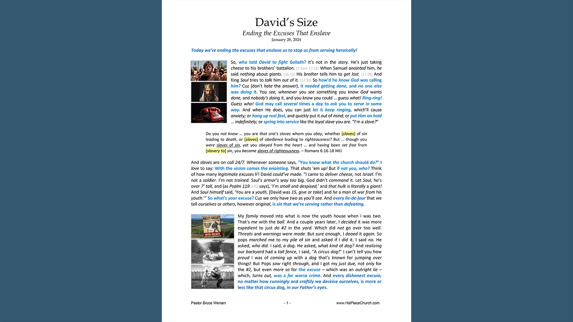 David’s Size: Ending the Excuses that Enslave - His Place Community Church
