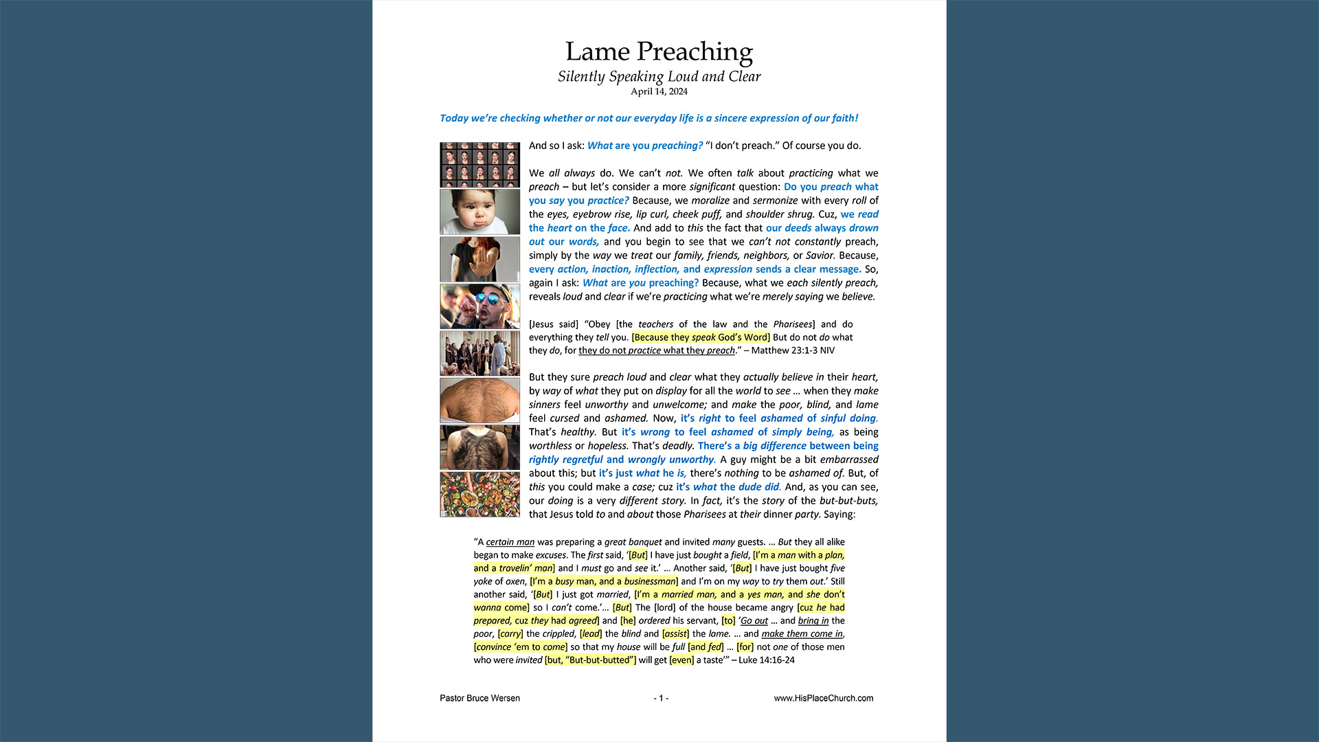 Lame Preaching: Silently Speaking Loud and Clear - His Place Community ...