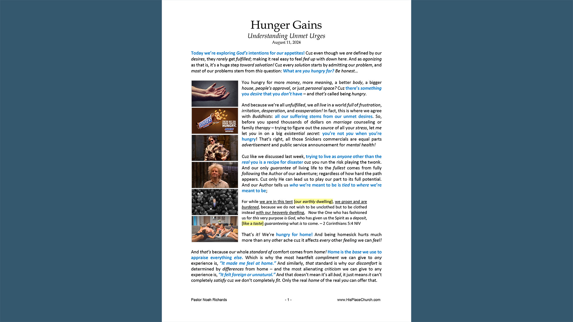 Hunger Gains: Understanding Unmet Urges - His Place Community Church