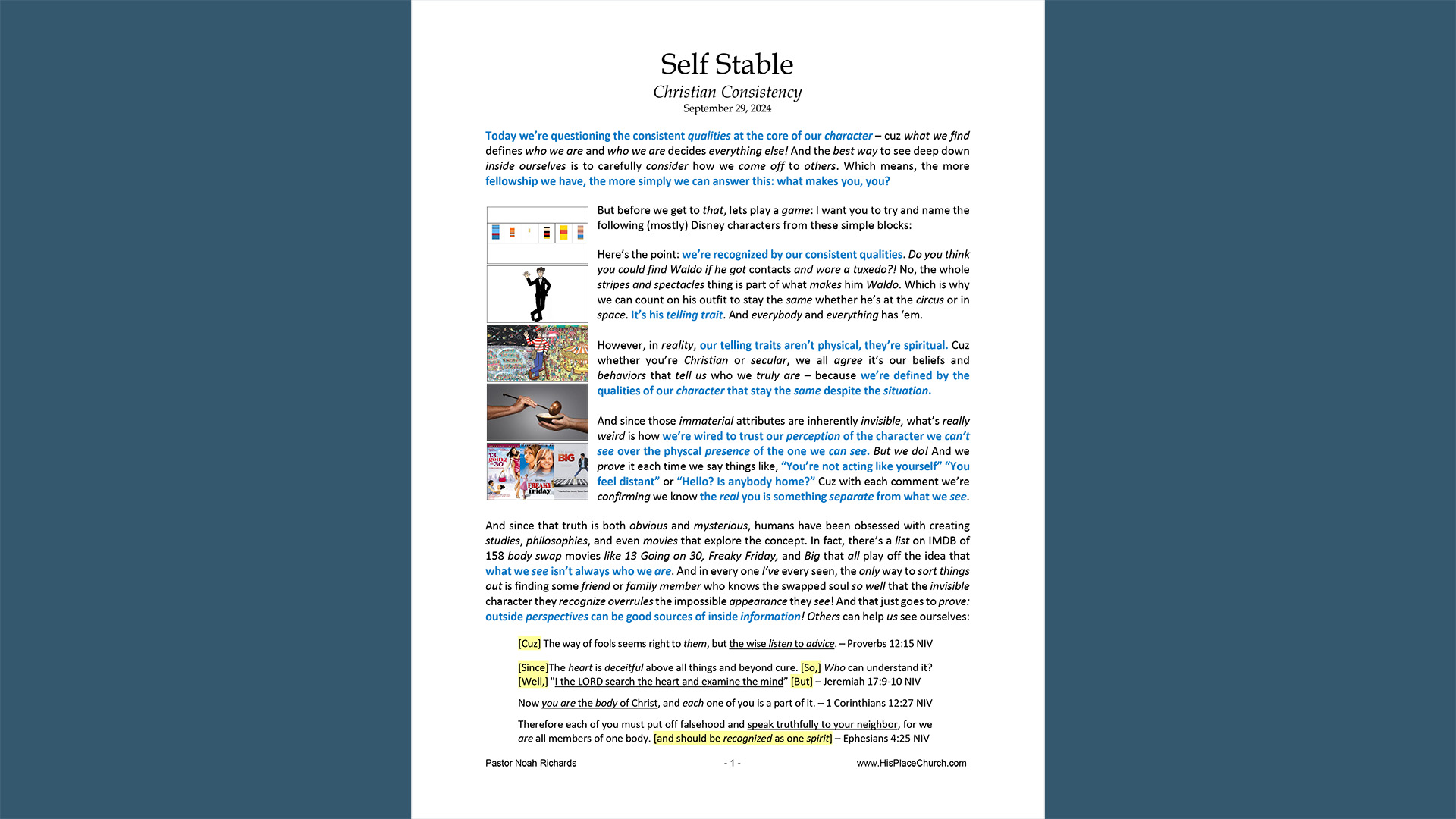 Self Stable: Christian Consistency - His Place Community Church