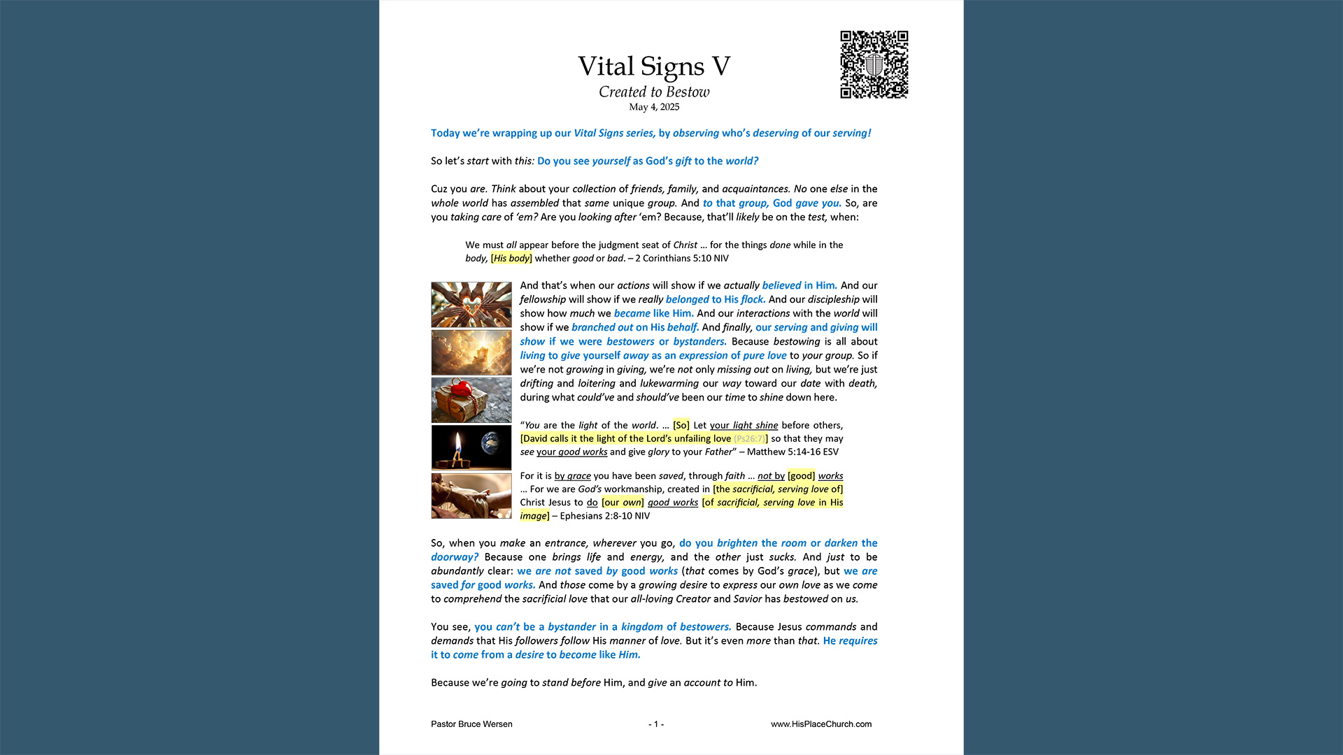 Vital Signs V: Created to Bestow - His Place Community Church