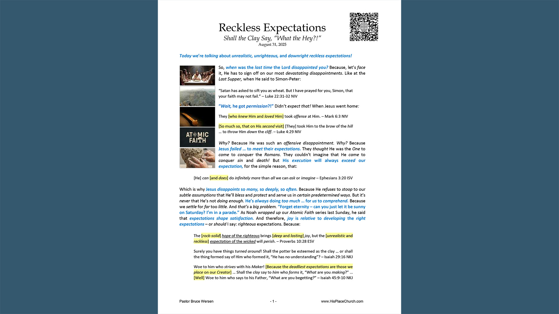 Reckless Expectations: Shall the Clay Say, “What the Hey?!” - His Place ...