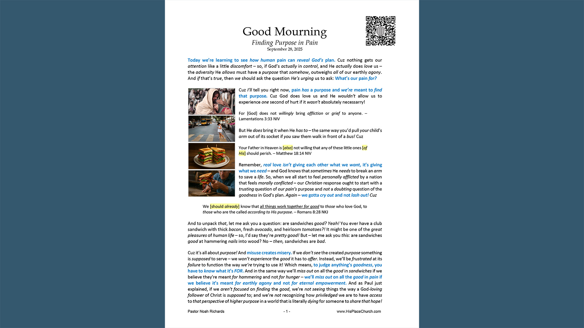 Good Mourning: Finding Purpose in Pain - His Place Community Church