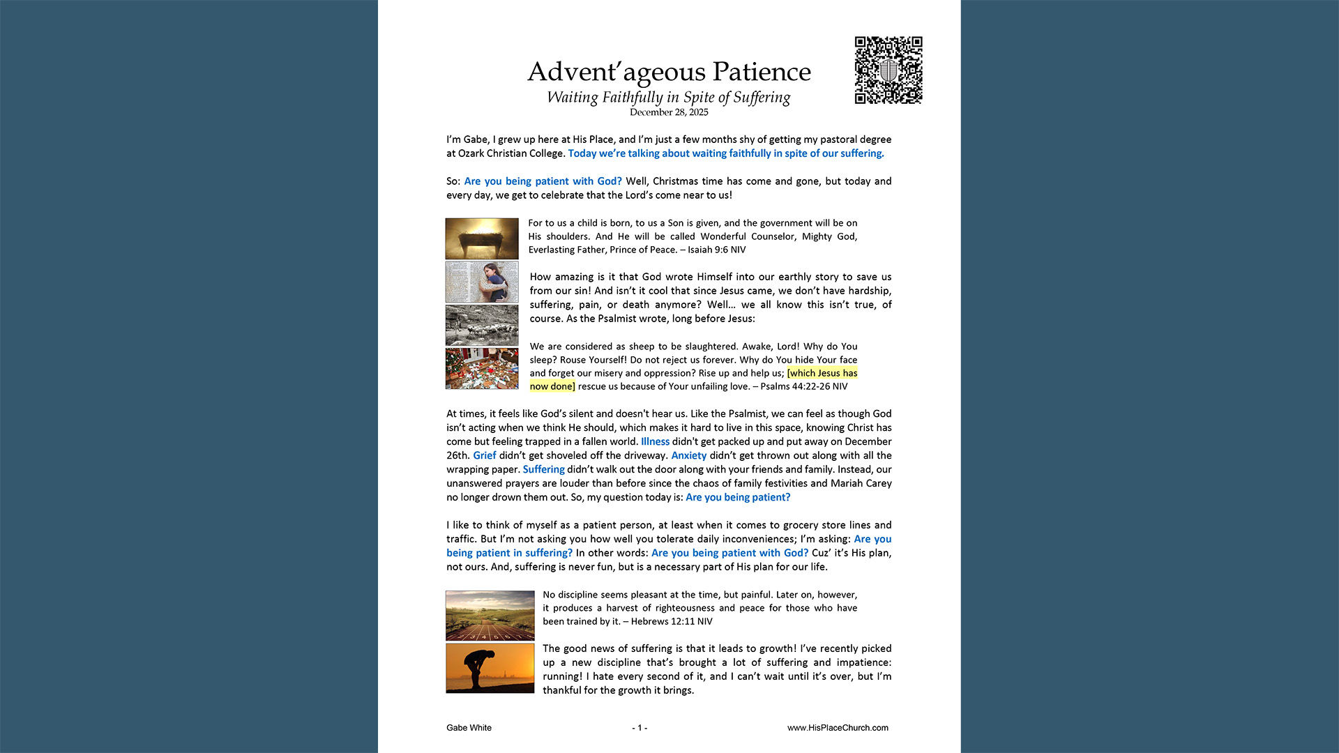 Advent’ageous Patience: Waiting Faithfully in Spite of Suffering - His ...