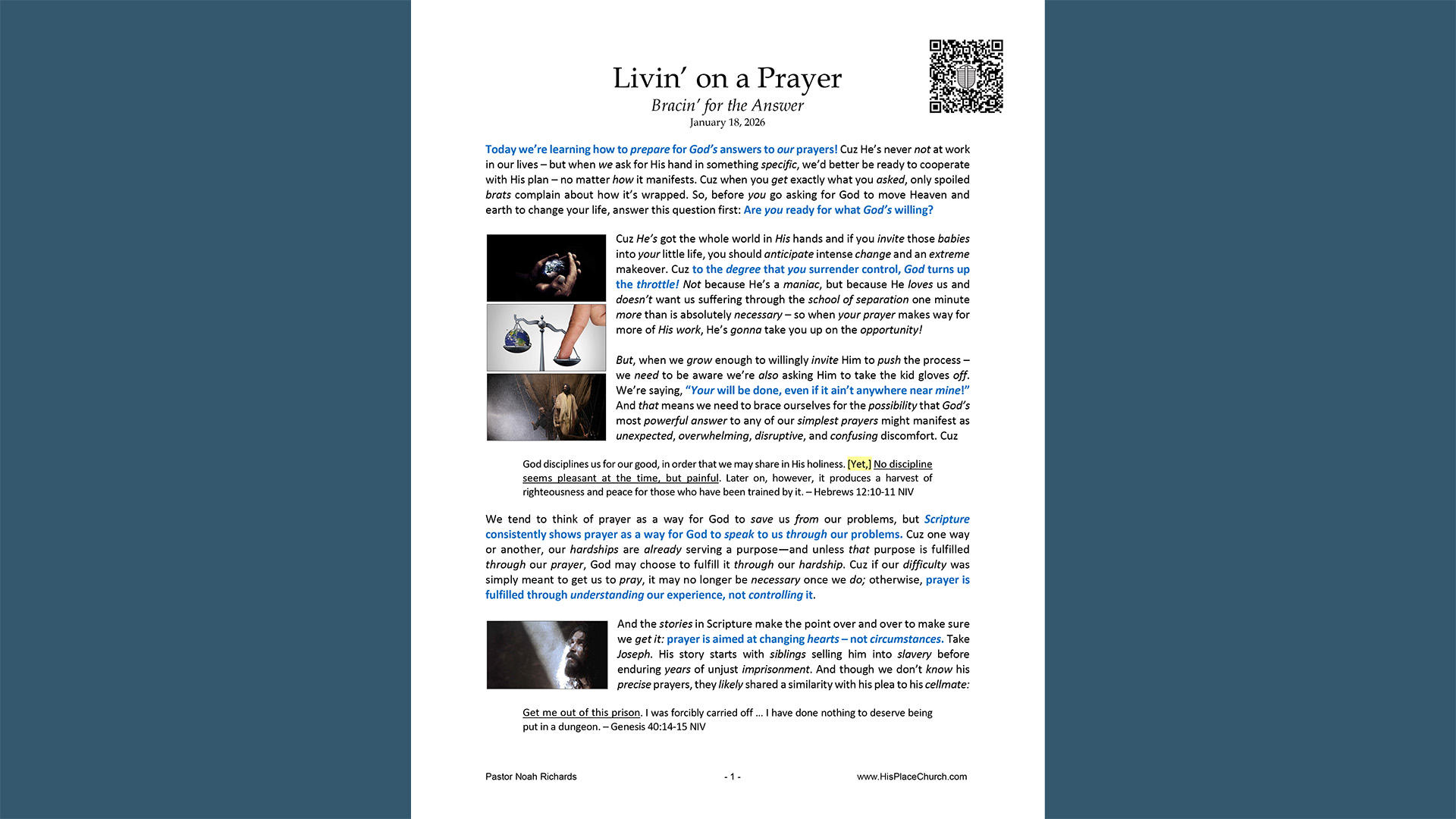 Livin’ on a Prayer: Bracin’ for the Answer - His Place Community Church