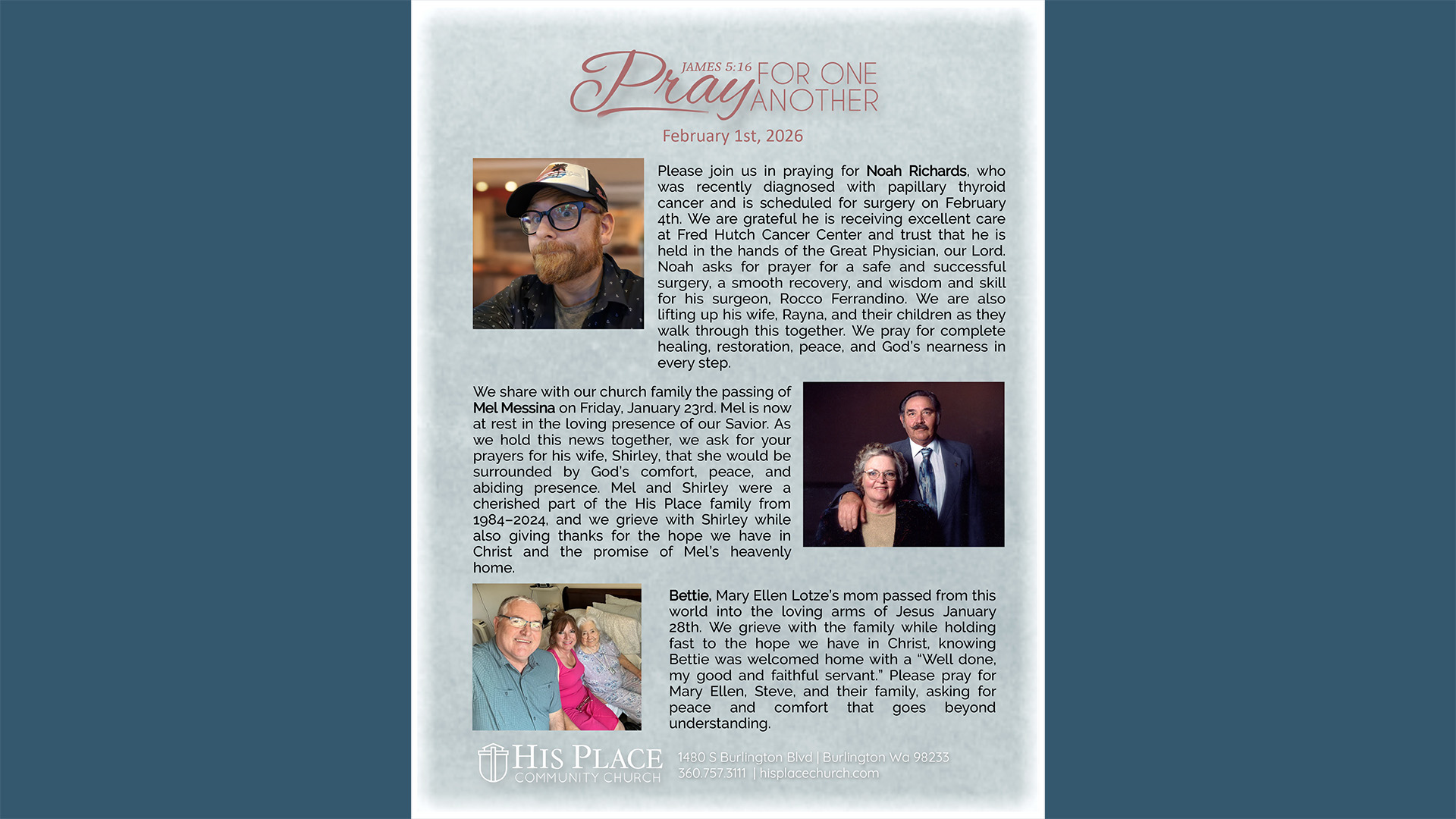 Pray For One Another - February 1, 2026 - His Place Community Church